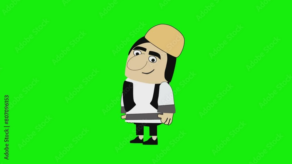 2d animated character of A young rural man in traditional clothing with ...