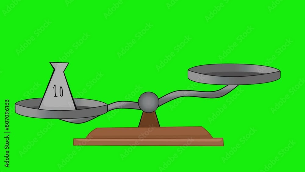 2d animated nostalgia scale where a weight of ten kilos falls in one ...