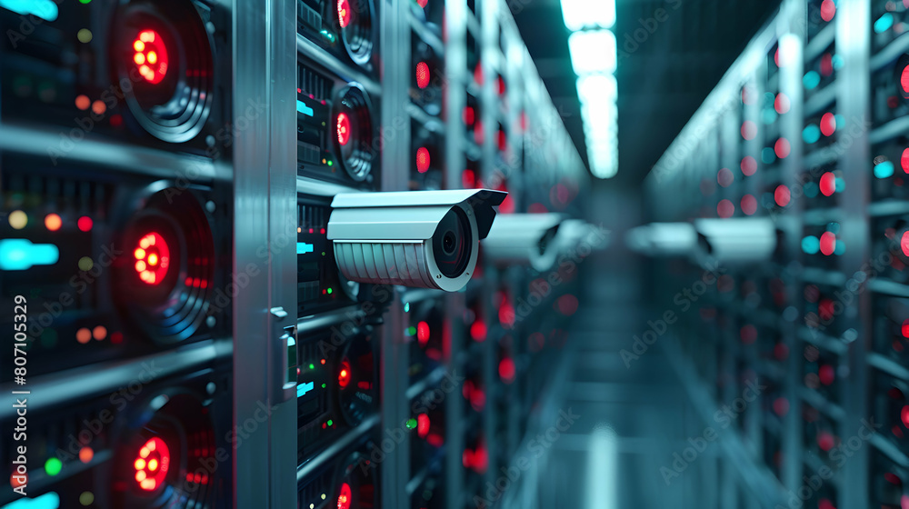 High-Tech Server Room with Surveillance Cameras Highlighting Physical ...