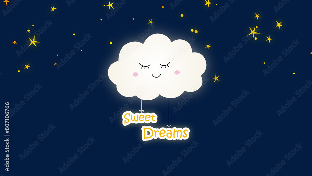 sweet dreams text and night sky with cloud and stars background, kids ...
