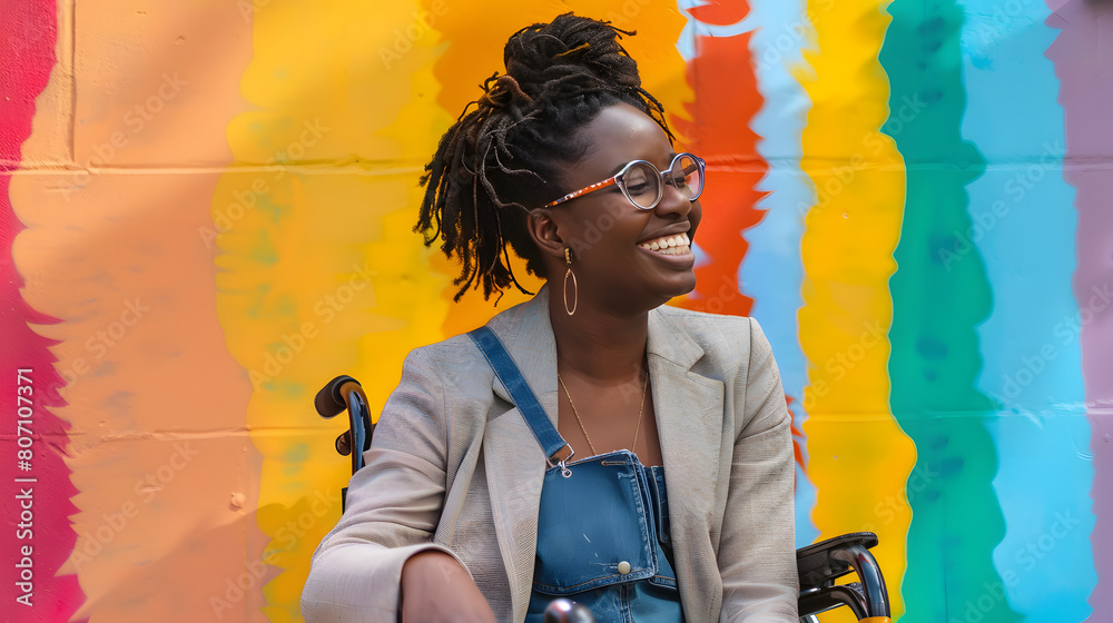 Happy african American businesswoman in wheelchair smiling against ...