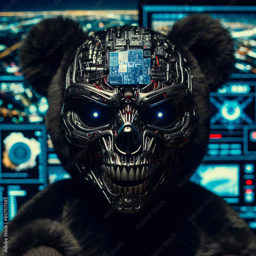 Robot Cyborg Teddy Bear toy, robotic Bad Teddy Bear a villain negative ...