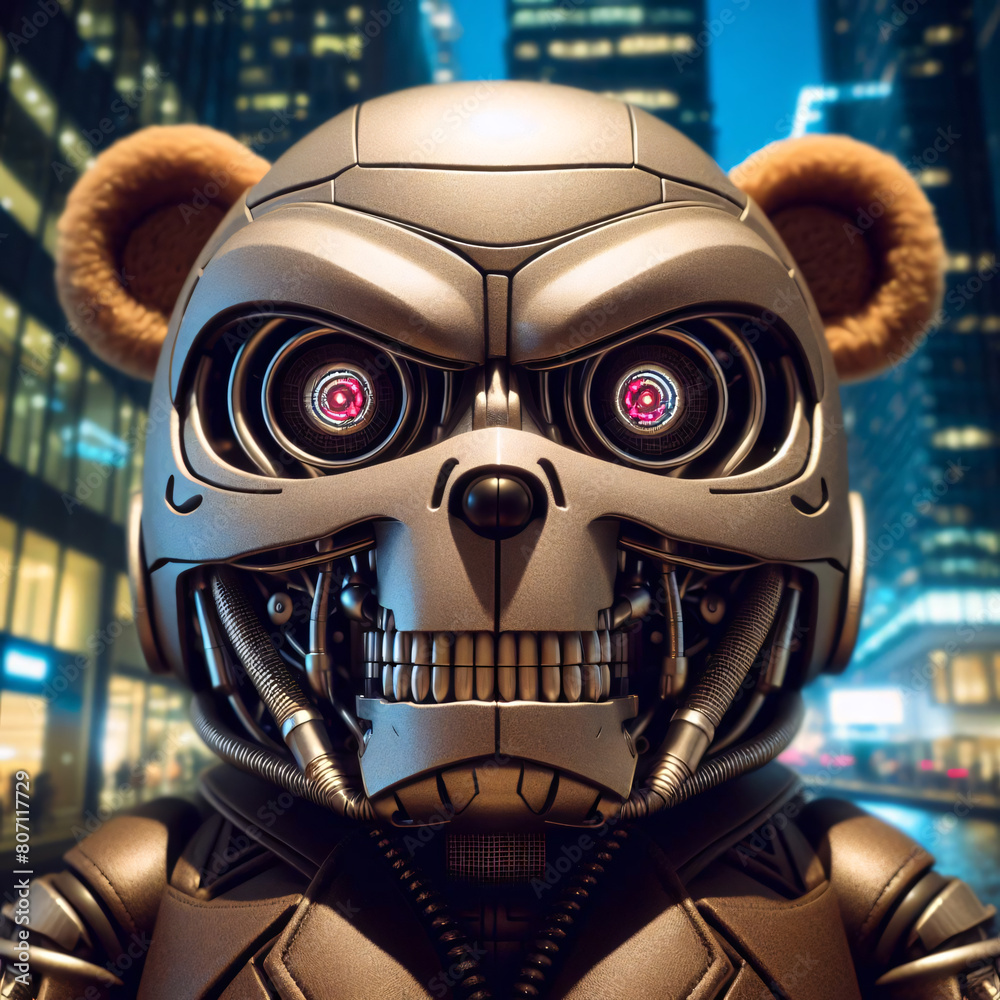 Robot Cyborg Teddy Bear toy, robotic Bad Teddy Bear a villain negative ...