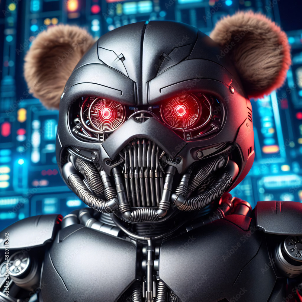 Robot Cyborg Teddy Bear toy, robotic Bad Teddy Bear a villain negative ...