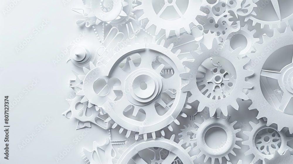 Mechanism system cogwheels rendered in white paper gears in an origami ...