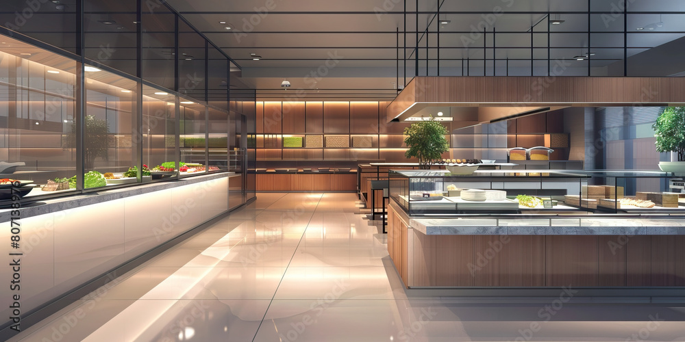 Food presentation area floor featuring a designated area for working ...