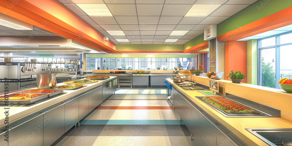 Food presentation area floor featuring a designated area for working ...