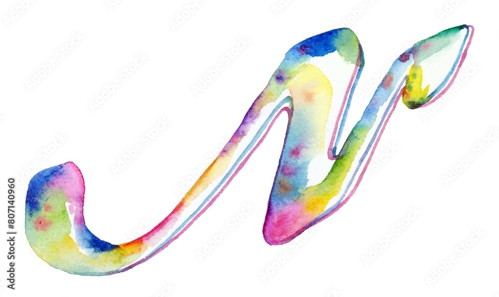 A large, vibrant rainbow watercolor letter "N" stands out against a ...