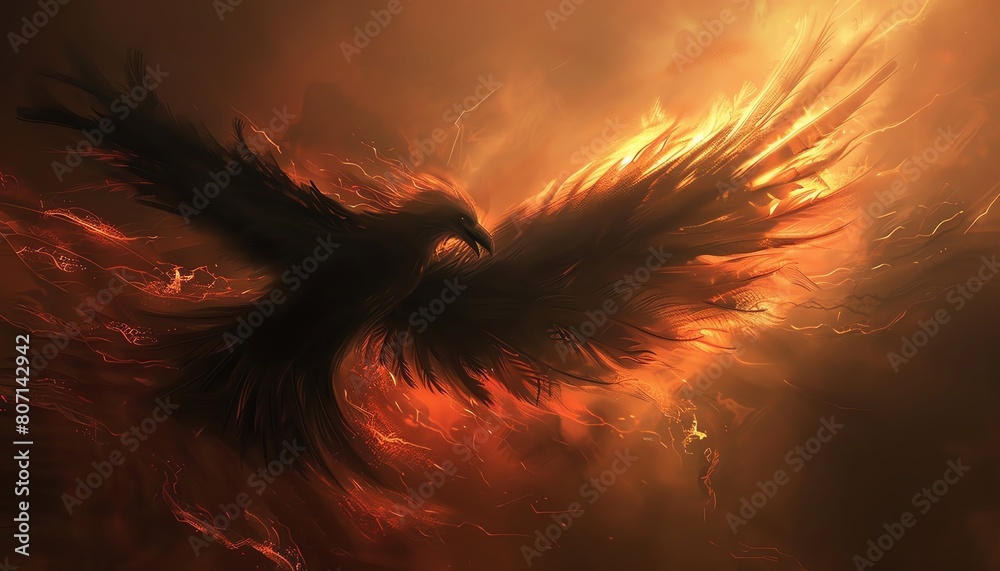Highlight the powerful wings of a phoenix, symbolizing resilience and ...