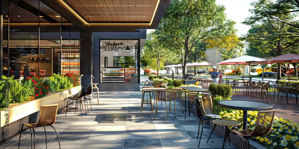 Outdoor Dining Service Area Floor: Displaying a designated area for ...