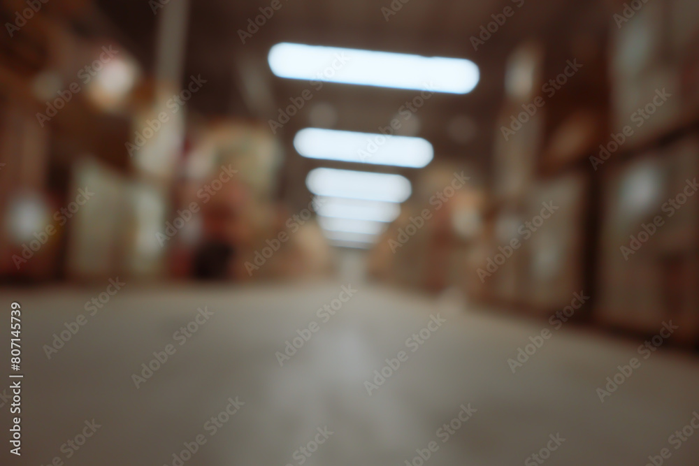 Stock product inventory blur warehouse for logistics product distributor background blurry ...