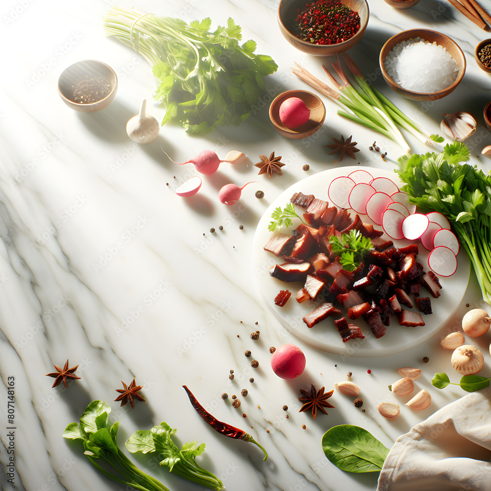 Sikkim Paa with Dried Pork and Radishes on Marble Counter Stock Photo ...