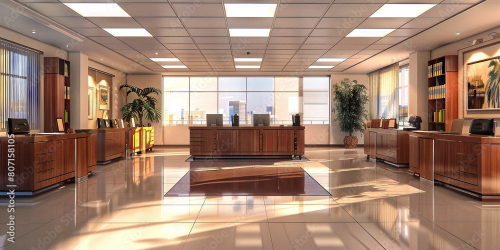 Administrative Office Floor: Showing desks, filing cabinets, reception ...