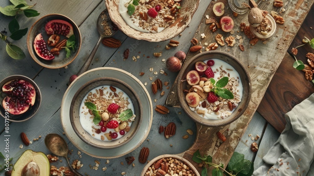 Boho Morning Bliss, nutritious breakfast bowls with fruit, nuts and ...
