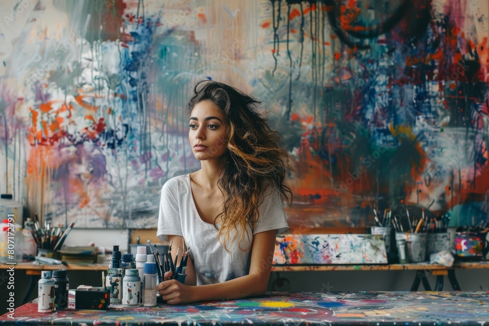 female artist woman with synesthesia creative poster. Mental health ...