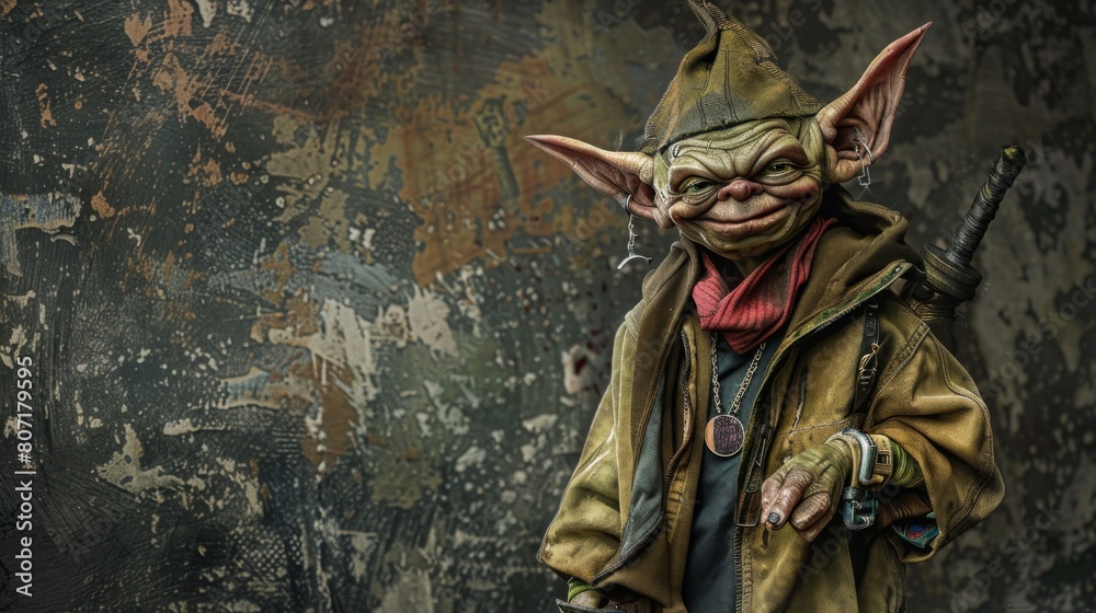 A goblin with a cheeky grin sports high-end streetwear, blending urban ...