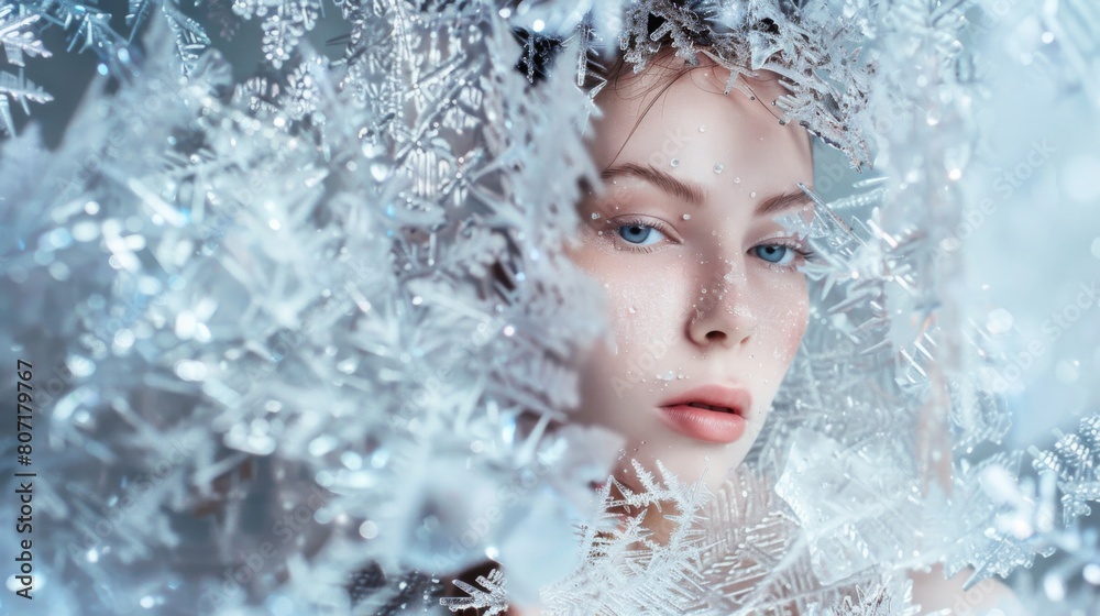 Winter Majesty, Ice Queen in Her Frosted Realm. Captured in her crystalline realm, this ice ...
