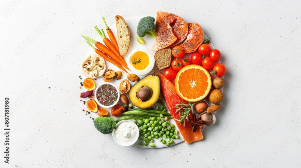 a food group pie chart alongside a pyramid diagram, illustrating the ...