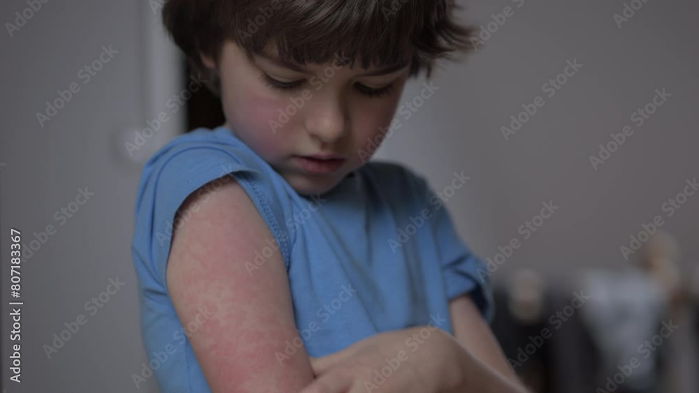 Child Scratching Red Rash on Hand. Boy Scratches Atopic Skin ...