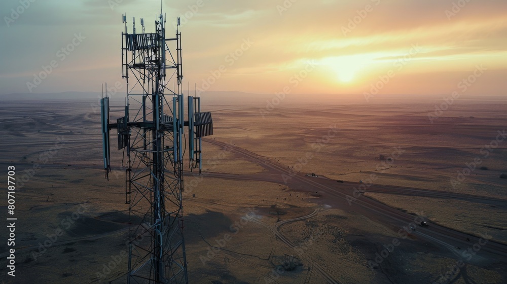 Close-up of a signal tower in a rural landscape, bridging the digital ...