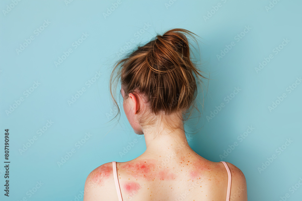 Female Back with Painful Rash, Red Spots Blisters on a Skin. Human Body with Health Problem ...