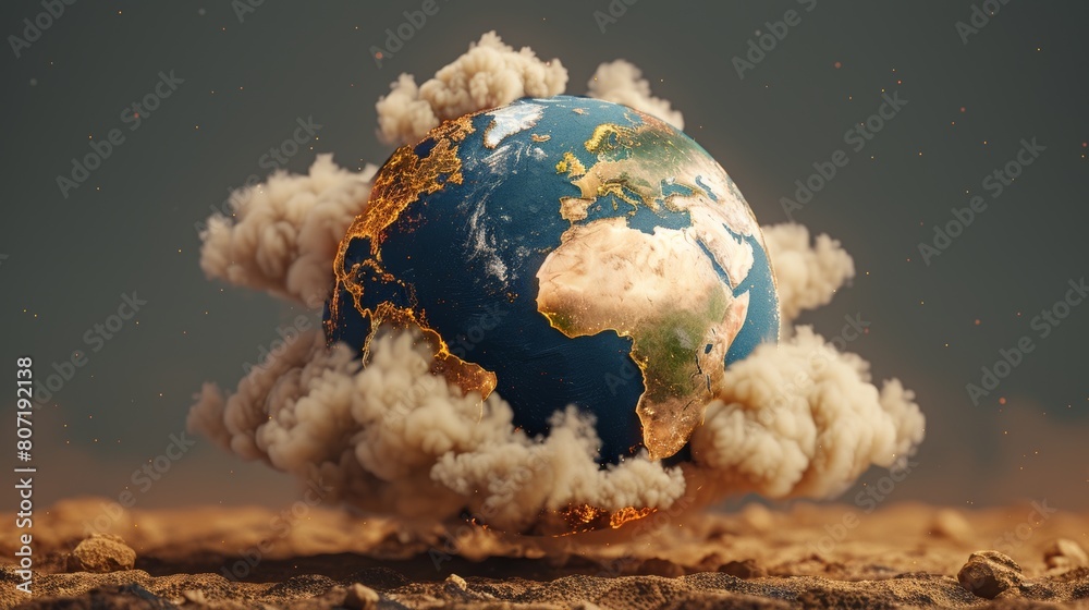 3D rendering of the earth temperature is rising and surrounded by a ...