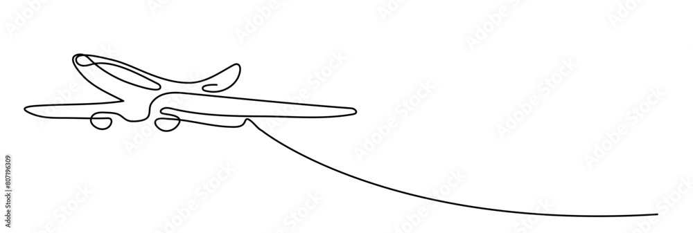 Single line drawing : commercial airplane takeoff and climb. Takeoff is ...