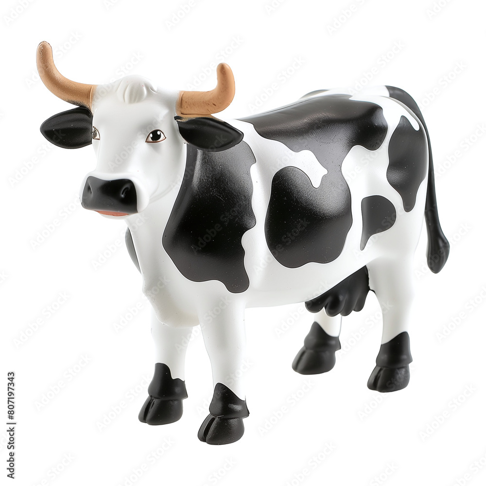 Realistic Plastic Toy Cow, Black and White Pattern with Detailed Horns ...