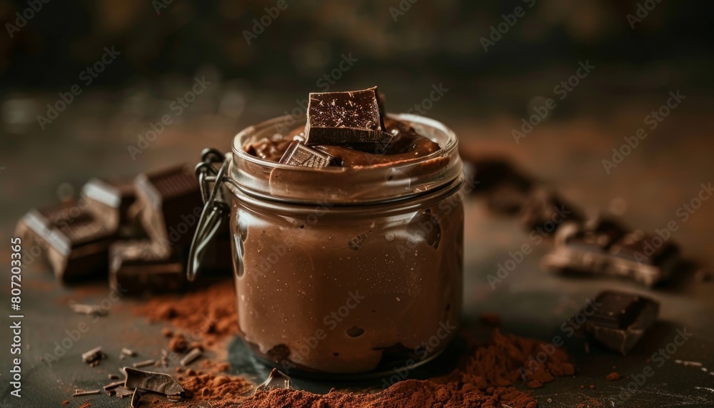 Chocolate pudding in a jar captured through food photography Stock ...