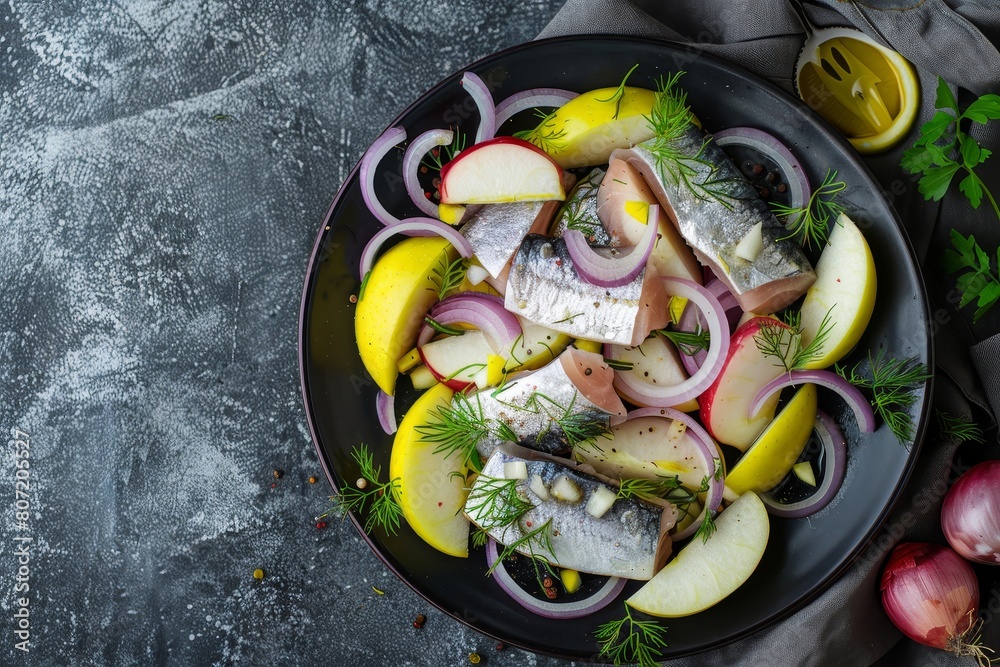Classic Scandinavian herring salad with apples red onion and potatoes ...