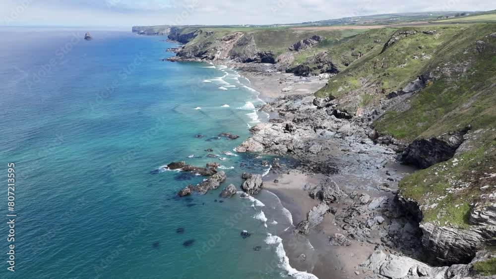 4K aerial footage of north cornwall coastline showing cliffs beaches ...