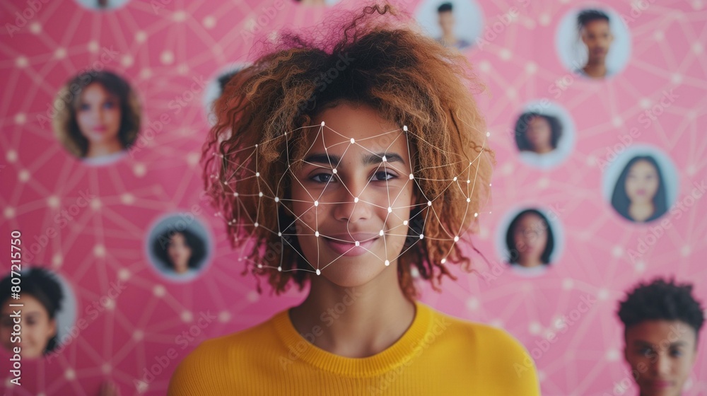 influencer culture concept, young woman wearing yellow shirtin front of ...