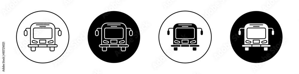 Bus icon set. city public bus front view vector symbol. road trip tour ...