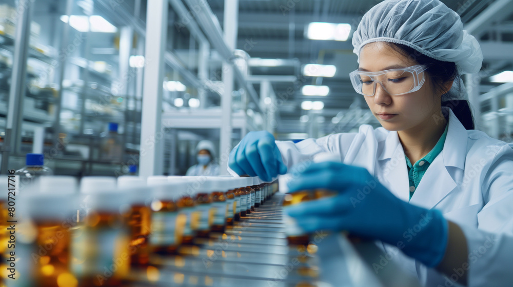 Focused Female Scientist Inspecting Medication Vials in Pharmaceutical ...