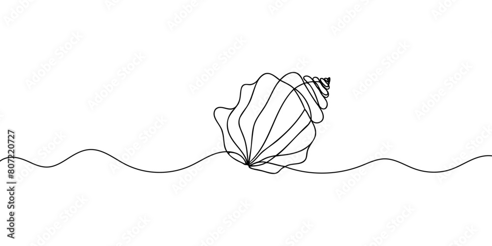Continuous one line drawing of sea shell. Simple illustration of shell ...