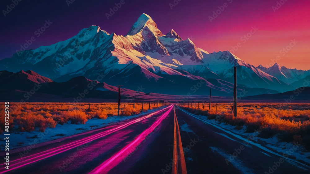 Sad beautiful artwork with pink clouds and mountains.Anime, manga ...