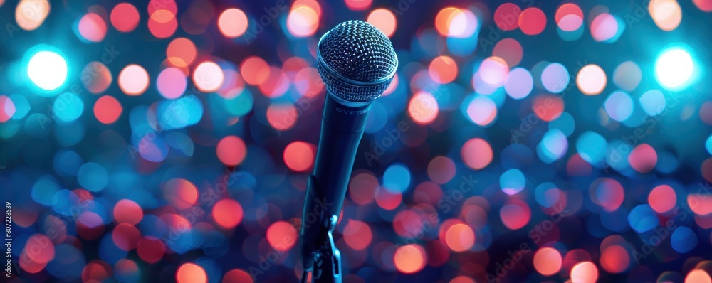 Karaoke invitation, open mic night flyer design, neon red and blue ...