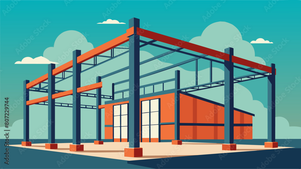 Large steel beams have been erected forming the framework for the ...