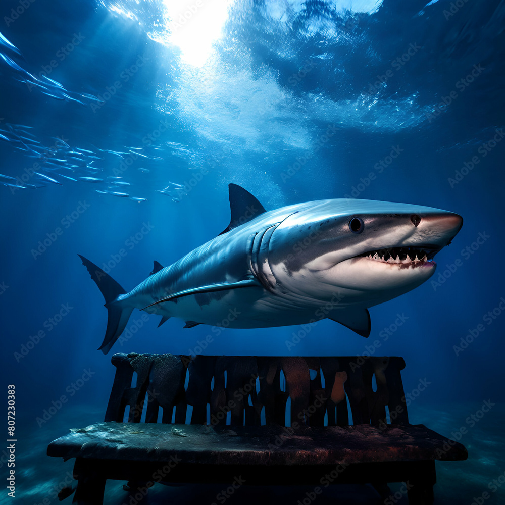 le requin en train de chasser dans un banc de sardine en plein ocan ...