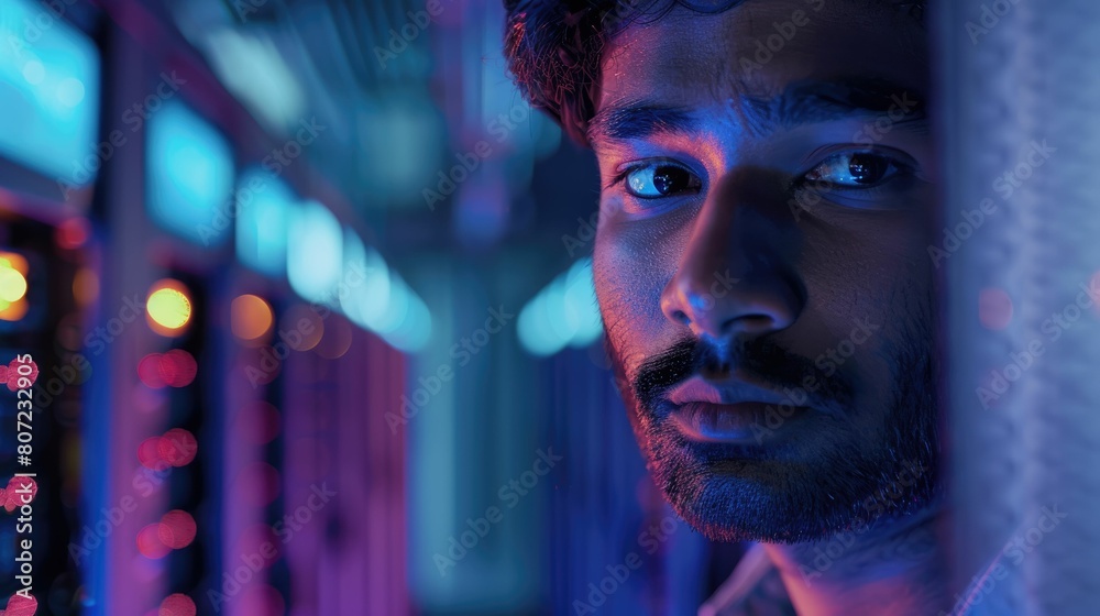 The close up picture of the IT specialist man from south asia is ...