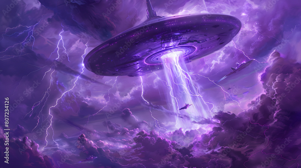 Space exploration modern background design with an alien ship in cosmos ...