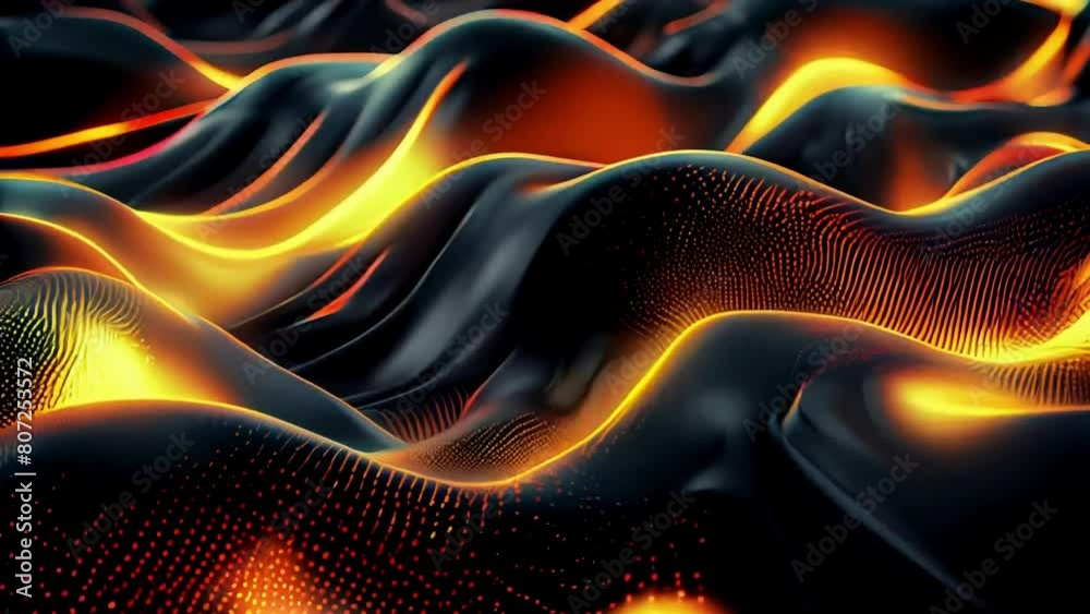A black and orange wave with a fiery glow. The image is of a lava wave ...