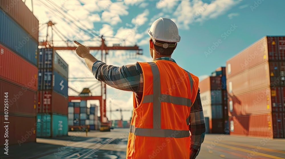 A man with his back turned pointing his finger sending indications in a ...