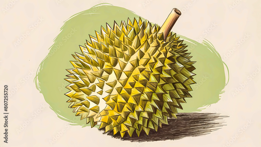 Stunning minimalistic durian illustration in soft pastel colors ...
