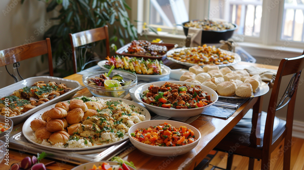 an international potluck meal when attendees bring food from their home ...