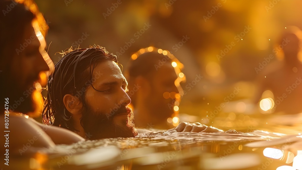 John baptizes Jesus in Jordan River symbolizing spiritual cleansing and ...