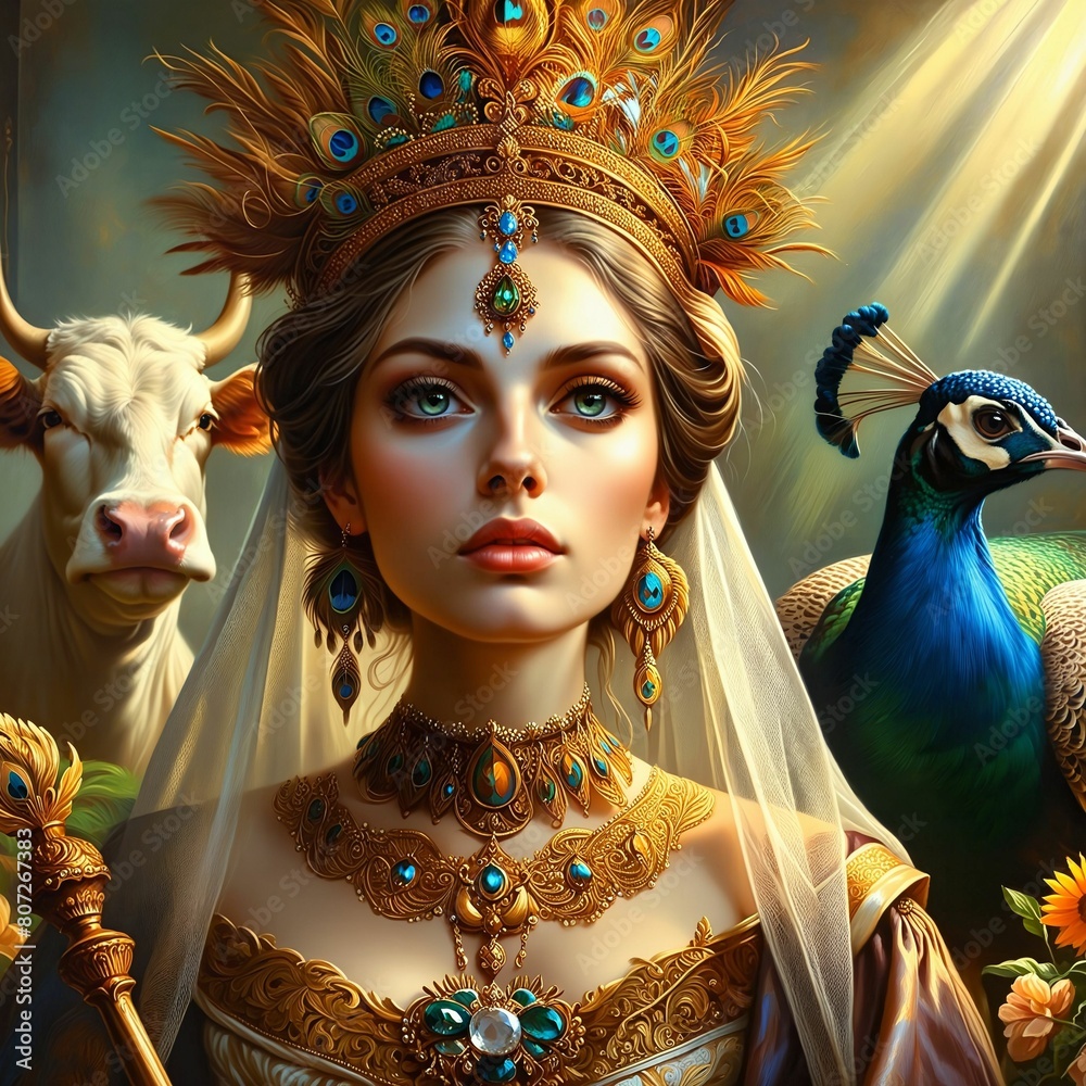 Hera, the queen goddess of marriage, woman and childbirth in golden ...