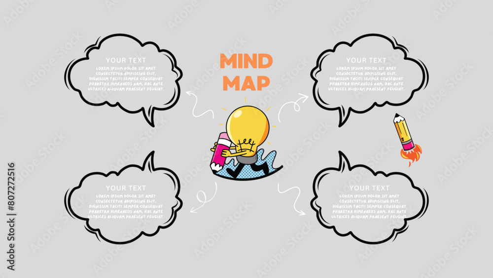 Vetor de Black and White 4 Options Illustrative Mind Map, Mind mapping ...