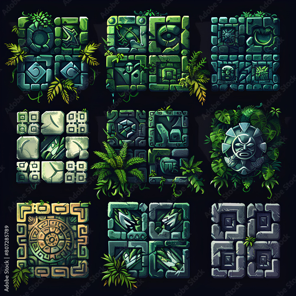 Aztec jungle tileset for games Stock Illustration | Adobe Stock