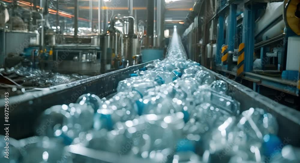 Glass recycling plant conveyor belt sorting empty bottles showcasing ...